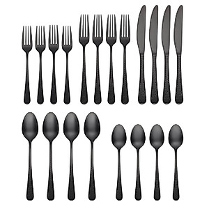 Cambridge Silversmiths Keene Black Satin 20-Piece Flatware Set, Service for 4