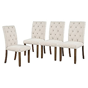 Goohome 6-Piece Farmhouse Kitchen Dining Set, Mid-Century Wood Rectangular Table, 4 Flannelette Upholstered Chairs and Bench Family Furniture, for Home, Apartment, Walnut