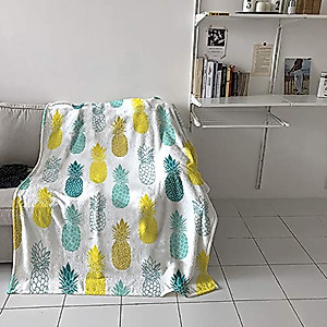 Plush Fleece Throw Blanket | Fuzzy, Soft, Warm, Cozy, Reversible Blanket for Bed Couch Sofa Chair Travel- 39" x 49" Colorful Pineapple