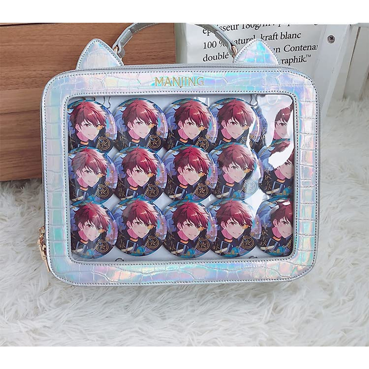 HOKMAH Cute Ita Backpack Bag for Girls Women, Kawaii Itabag Clear Window Lolita Purse Backpack, Aesthetic Glitter Pin Doll Display (Silver)