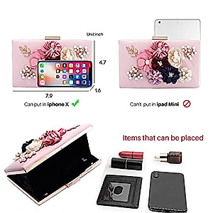 Yokawe Flower Evening Bags for Women, Floral Bride Wedding Clutch Purses Party Prom Handbags (Pink)