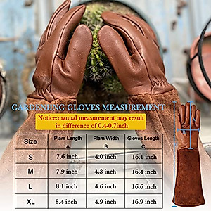 AOUCHI Long Leather Gardening Gloves for Women Men Kid, Breathable Cowhide Rose Pruning Thorn Proof Gloves with ﾠForearm Protection, Sheepskin Palms Cowhide Sleeves Garden Yard Safety Work Gloves(M)