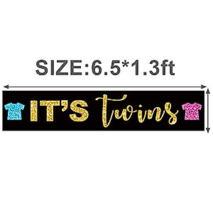 It's Twins Large Banner, Glitter Boy and Girl Twins Baby Shower Yard Sign, Gender Reveal Party for Babies Outdoor Garden Decoration Supplies (9.8 * 1.6 feet)
