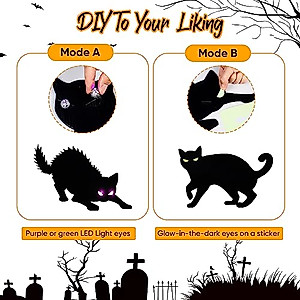 6 Pack Halloween LED Glowing Eyes Black Cat Glow in The Dark with Lights Outdoor Outside Halloween Decorations Scary Yard Signs Garden Decor Lawn for Pathway Stake Waterproof Thickened Silhouette