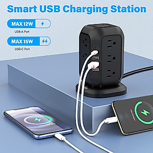 AiJoy Power Strip with USB C Ports & Power Strip Tower with USB Ports, Charging Station Extension Cord with Multiple Outlets for Home, Office, Dorm Room Essentials