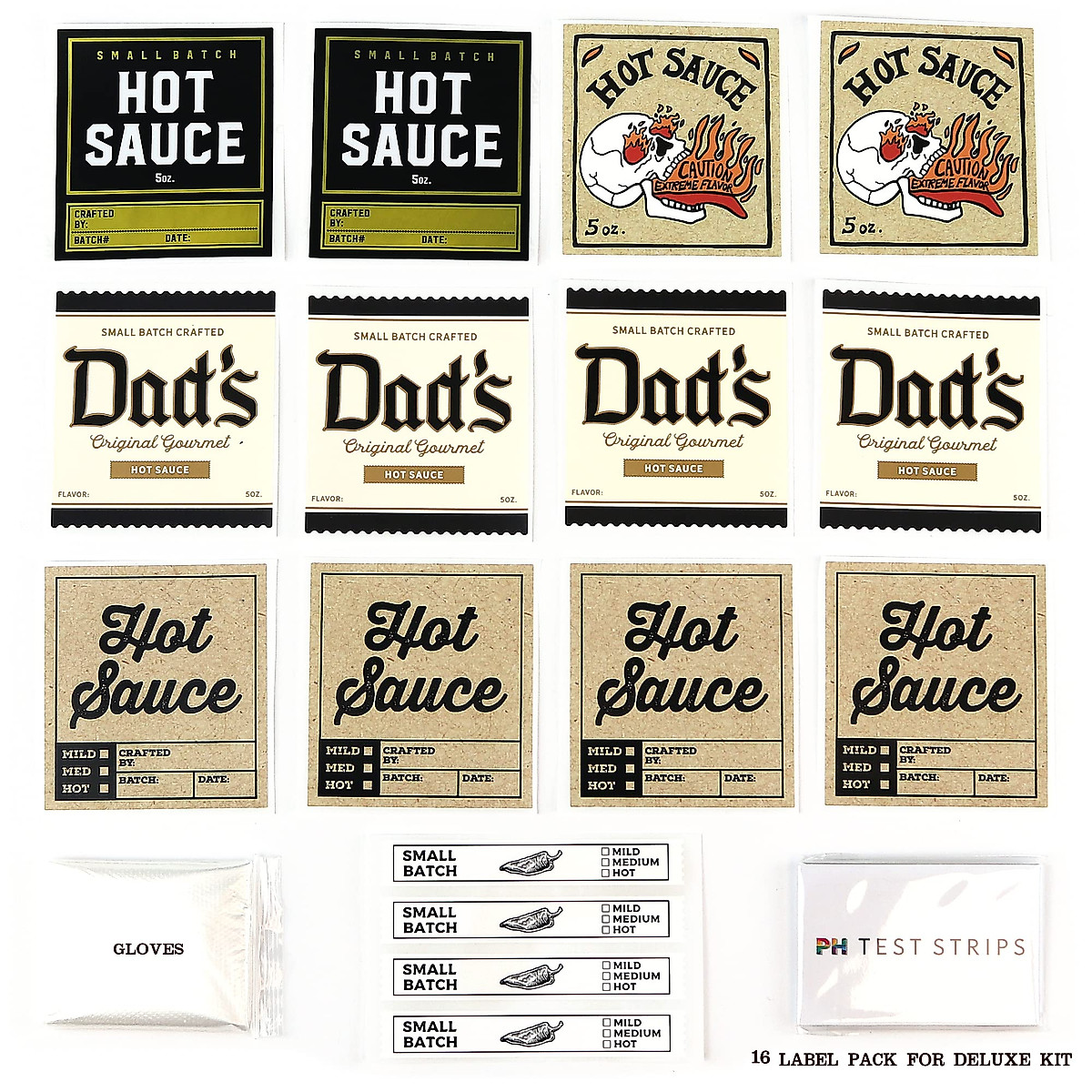 Unique Gift for Men, Deluxe Hot Sauce Making Kit, 3 Varieties of Chili Peppers, Gourmet Spice Blend, 3 Bottles, 16 Fun Labels, Make your own sauce, Nice Gift For Dad, Brother, Uncle, Guys. (Deluxe Kit)