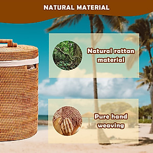 Rattan Laundry Hampers, Natural Honey Brown Hand-woven Rattan Large Laundry Basket, Clothes Hamper, Waste Basket, Clothes Hamper Storage with Handle for Laundry Room, Bedroom, Living Room