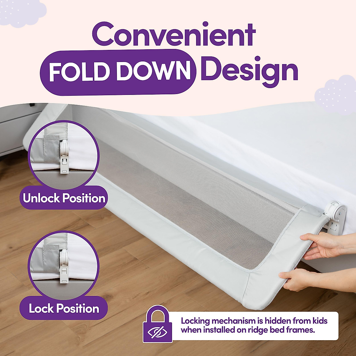 Bed Rail for Toddlers - Extra Long Toddler Bedrail Guard for Kids Twin, Double, Full Size Queen & King Mattress - Baby Bed Rails for Children (Grey XL)