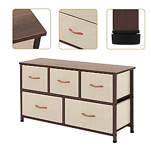 AZL1 Life Concept Extra Wide Dresser Storage Tower with Sturdy Steel Frame, 5 Drawers of Easy-Pull Fabric Bins, Organizer Unit for Bedroom, Hallway, Entryway, Dark Grey