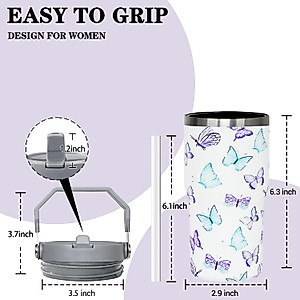 Hachishun Butterfly Tumbler with Handle,Stainless Steel Vacuum Insulated Flip Straw 20oz Butterfly Tumbler Spill Proof Coffee Travel Mug Butterfly Gifts