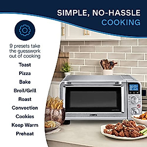 De'Longhi Air Fry Oven, Premium 9-in-1 Digital Air Fry Convection Toaster Oven, Grills, Broils, Bakes, Roasts, Keep Warm, Reheats, 1800-Watts + Cooking Accessories, Stainless Steel, 14L, EO141164M