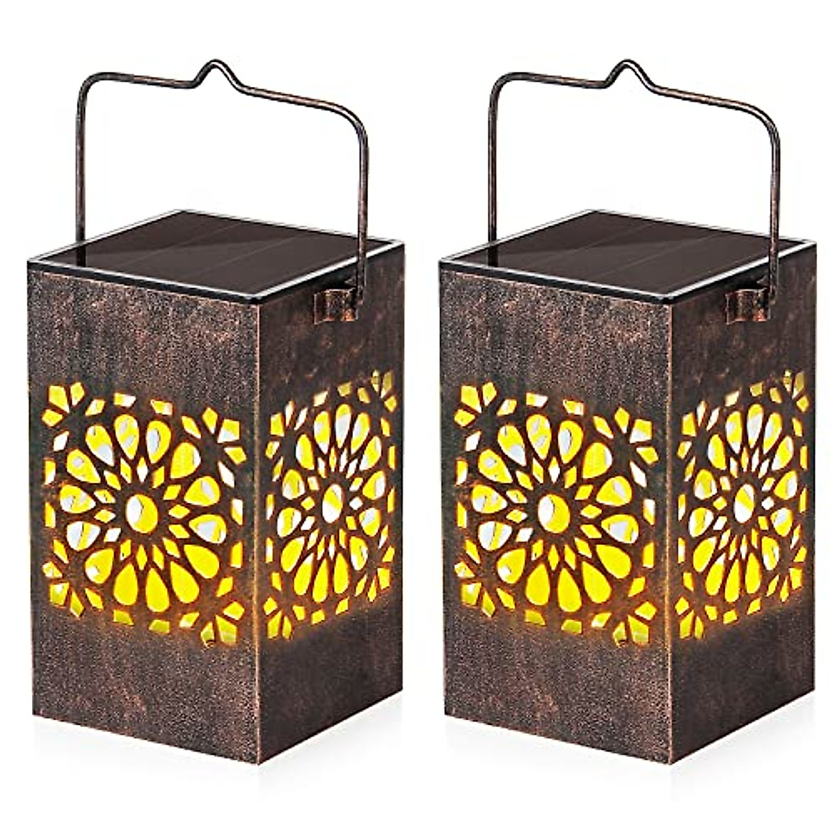Solar Lanterns Outdoor, 2 Pack Metal Garden Decor Patio Decor LED Hanging Solar Lights Table Lamp for Patio, Yard, Walkway, Pathway