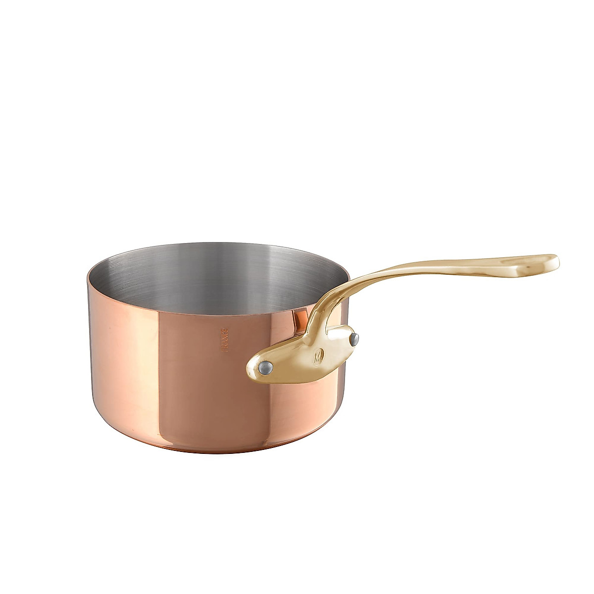 Mauviel M'200 B 2mm Polished Copper & Stainless Steel Sauce Pan With Brass Handles, 2.6-qt, Made in France