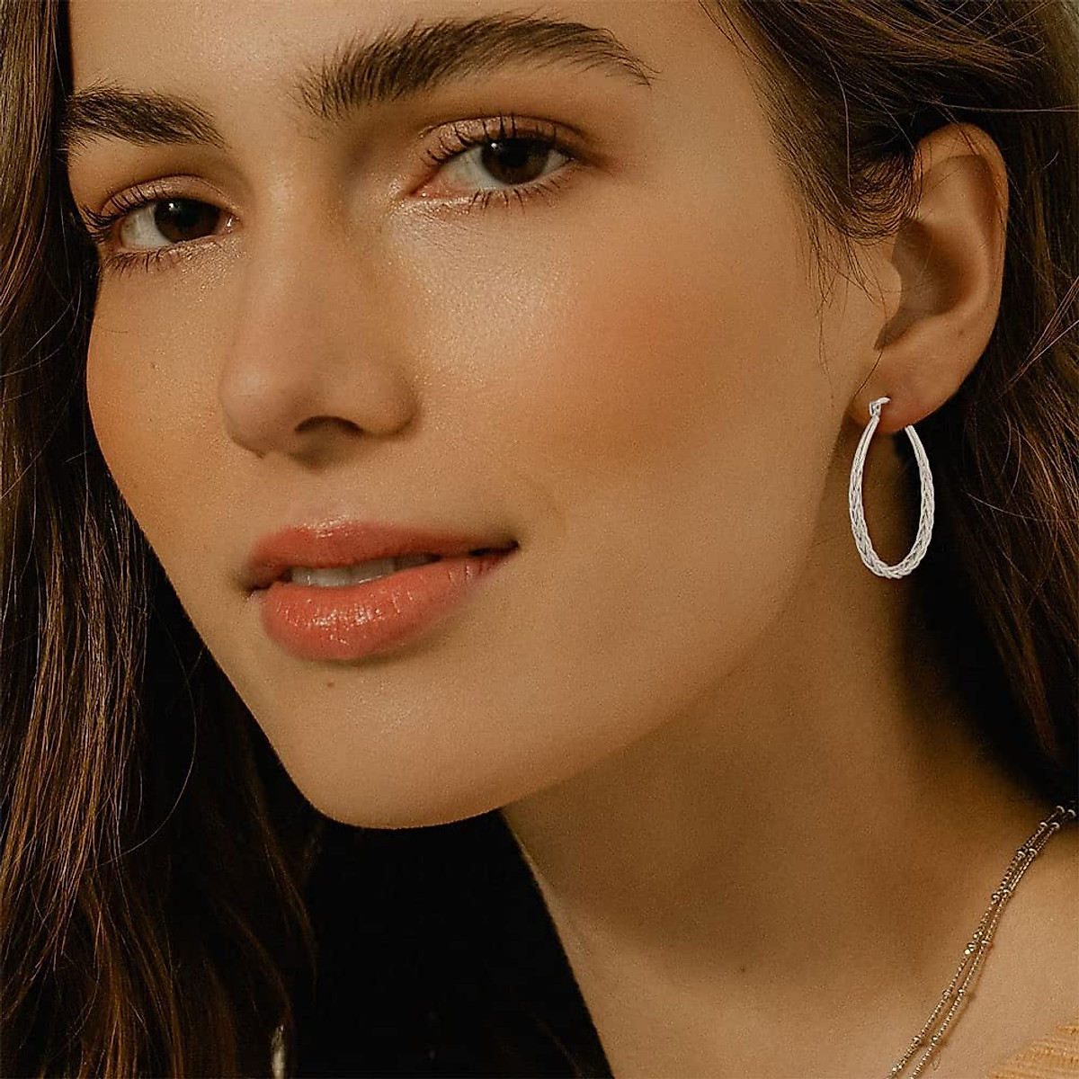 PABBEU Silver Hoop Earrings, Oval Silver Hoop Earrings for Women, S925 Sterling Silver Lightweight Big Hoop Earrings, Hypoallergenic Silver Hoop Earrings 42mm