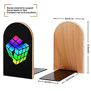 Magic Tie Dye Cube Logo Wood Book Ends for Shelves Non-Skid Bookend Book Stand Book Holder Stopper for Home Office School