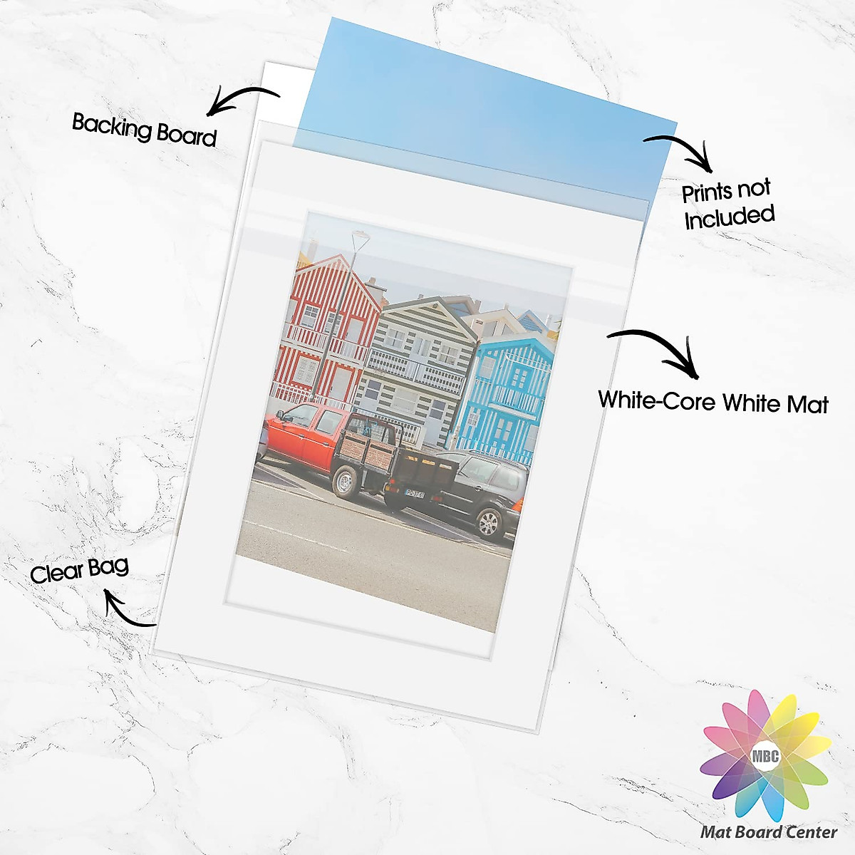 MBC MAT BOARD CENTER, Pack of 10-18x24 Pre-Cut 13x19 - White Mats - for Pictures, Photos, Framing - Kit Includes: 10 White Backboards and 10 Clear Bags - Acid Free, 4-ply Thickness, White Core