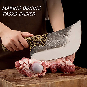 Purple Dragon Meat Cleaver Knife Heavy Duty Butcher Knife Hand Forged Professional Bone Chopper with leather sheath outdoor Knife High Carbon Steel Sharp for Home or Restaurant Gift Box