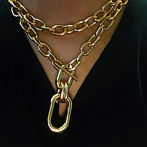 Long tiantian Chunky Gold Necklace Statement Necklace for Women Chunky Necklaces Punk Gold Necklace for Women Trendy Layered Cuban Link Necklaces for Women Gifts for Mom（Gold）