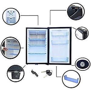 SMETA 12v Refrigerator Camper Fridge Semi Truck Refrigerator Mini Commercial DC Car 110V 1.6 Cu.Ft Compact Refrigerator with Reversible Door Lock Key, Beverage Cooler Refrigerador Para Truck, Black