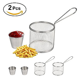 Deep Frying Basket Round Chip Baskets Oil Filters Frying Nets Chip Chef Kitchen Baskets Colanders Kitchen Accessories Frying Net(2pcs)