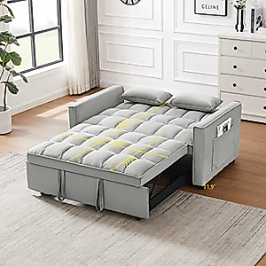 ERYE 3-in-1 Loveseat Futon Sofa Convertible Queen Size Sleeper Couch Bed with Pull Out Sleeper Couch Bed & Reclining Backrest for Living Room Furniture Sets