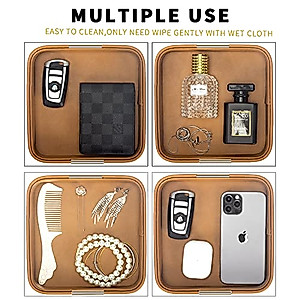 SANZIE Luxury Leather Desktop Storage, Small Catchall Organizer, Decorative Tray for Entryway Table to Hold Jewelry,Watch,Cosmetics,Keys,Phone,Wallet,Home & Office Accessories (Orange)