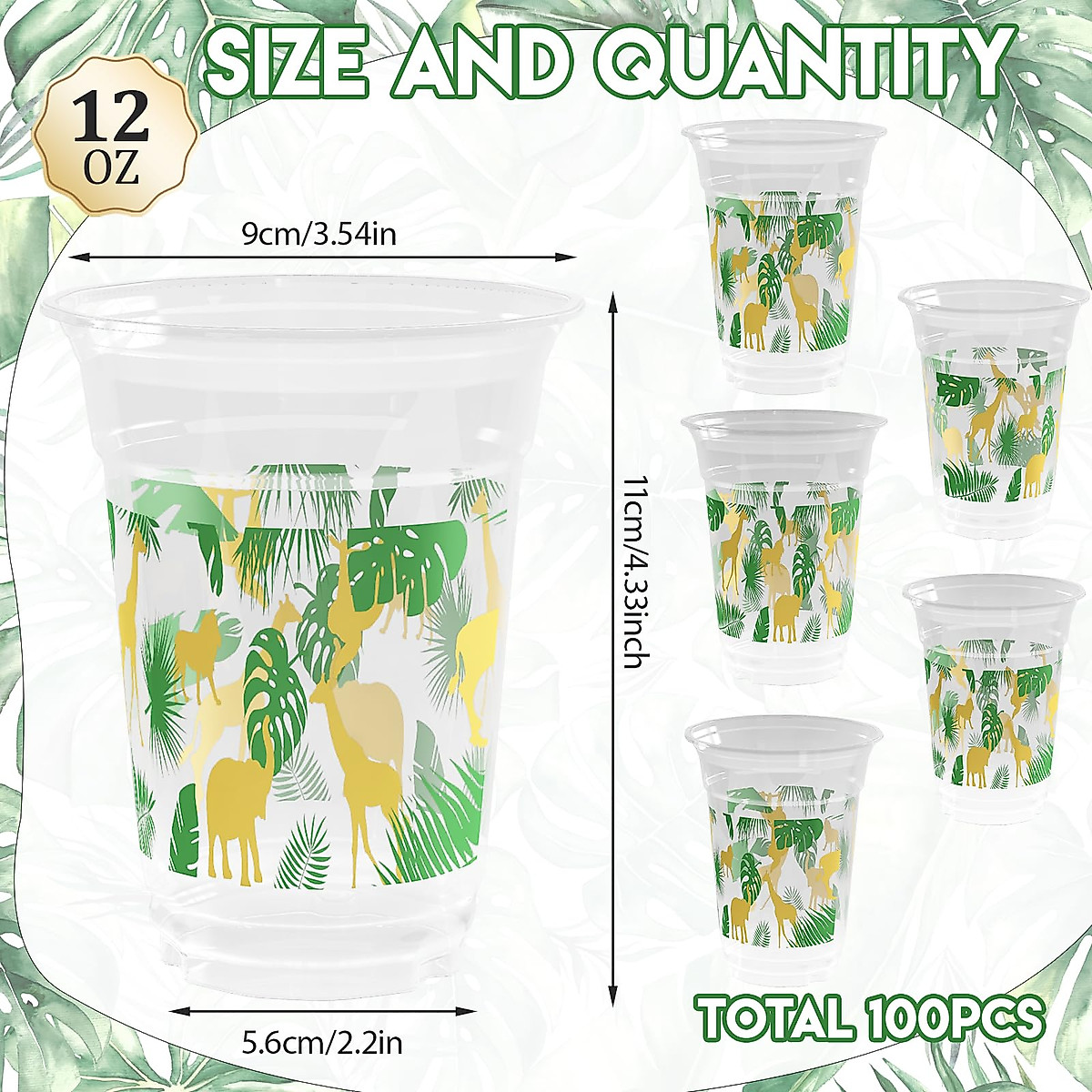 ZCPTZ 100 Pcs Jungle Safari Animals Cups 12oz Wild Animals Theme Party Disposable Plastic Cups for Jungle Safari Animals Birthday Party Supplies Baby Shower Decorations