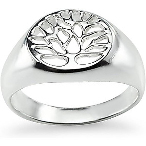 SILVERLINE JEWELRY - 925 Sterling Silver Celtic Tree Of Life Round Signet Biker Band Ring | Sizes 5-13