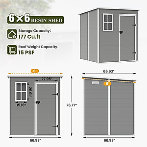 UDPATIO Outdoor Storage Shed 6 x 6 FT, Resin Garden Sheds Plastic Patio Outdoor Storage with Lockable Door for Tool, Bike, Garbage Can Gray White