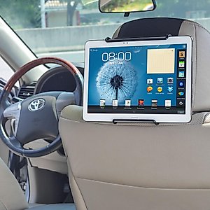 TFY Universal Car Headrest Mount Holder with Angle- Adjustable Holding Clamp for Tablets -Compatible with iPad 9th Gen - iPad Mini - iPad Air - iPad Pro - Samsung Galaxy Tab S8 - Tab A and More