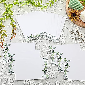 100 Pcs Greenery Cardstock Note Cards 4x6 Inch Blank Greenery Cards Thick White Card Stock Cute Green Leaves Design on Kraft Glossy Cardstock with 100pcs Envelopes for DIY Crafts Drawing Kids Painting