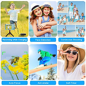 4K Digital Camera,Kids Camera with 64GB SD Card,Autofocus 64MP Point and Shoot Digital Cameras with 18X Digital Zoom,Two Batteries,Compact Small Camera for Kids Boys Girls