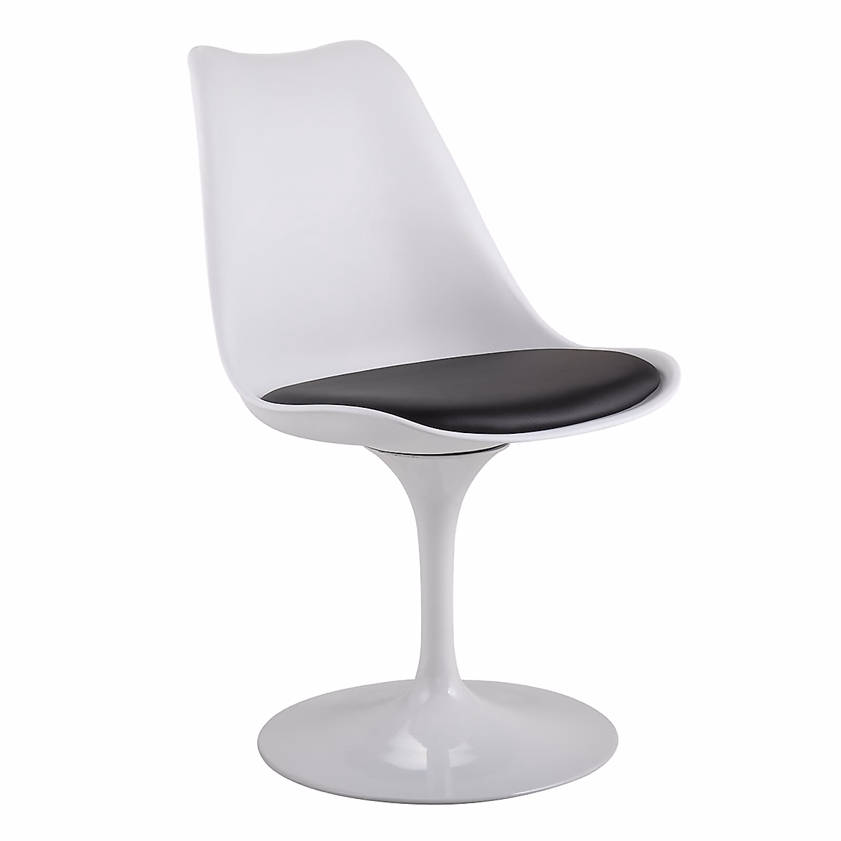 Gecheer Swivel Tulip Side Chair for Kitchen and Dining Room Bar with Cushioned Seat and Curved Backrest, White and Black