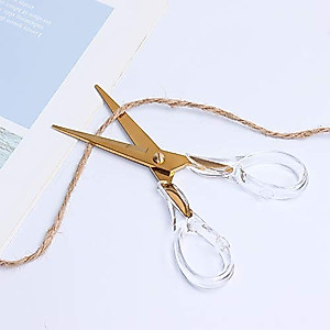 Stylish Acrylic Gold Multipurpose Scissors Stainless Steel 6.3 Inches Office Scissors Desktop Stationery for Cutting Heavy Duty Leather Arts Fabric Crafts Scissors (Gold)