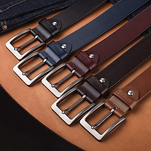 Buffway Leather Belt for Men - Durable Full Grain Men's Belt 1.5", Versatile for Daily Use, with Gift Box- 32” Black