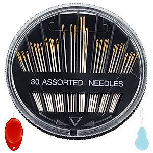 FIVEIZERO 30-Count Premium Hand Sewing Needles, 6 Sizes Embroidery Needles Kit with Threaders for Hand Sewing Crafts,Large Eye Sewing Needle Kit for Art and Craft Projects