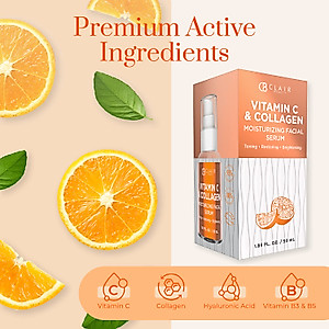 Clear Beauty Vitamin C and Collagen Face Serum - Reduce Dark Spots & Wrinkles, Moisturizing, Anti-aging & Brightening Facial Serum - Cruelty Free Korean Skin Care For All Skin Types
