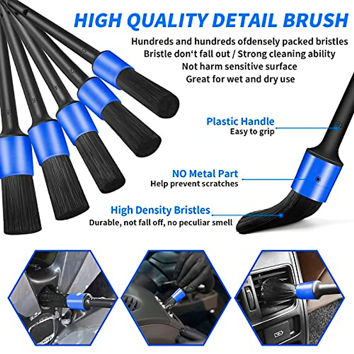 HORDALOR 17Pcs Car Interior Detailing Kit with Windshield Cleaning Tool, Detailing Brush Set, Leather & Textile Car Interior Brush,Car Duster, Car Interior Cleaning Kit,Complete Car Interior Care Kit