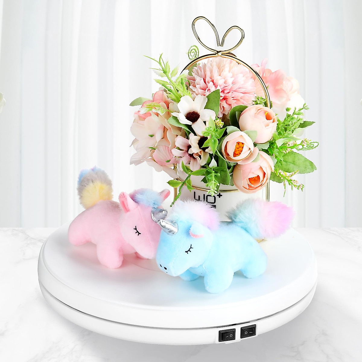 White Electric 10 Inch Rotating Turntable Display Stand with Led 44 lb Centric Loading for Table 360 Degree Motorized Tumbler Display Stand for Jewelry Photography