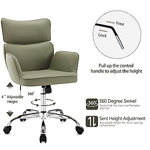 BERYTH Home Office Chair with Wheels, Adjustable Height Swivel Mid-Back Armchair Task Chair, Modern PU Leather Ergonomic Tilt Computer Desk Vanity Chair for Office, Study Room(PU Green)