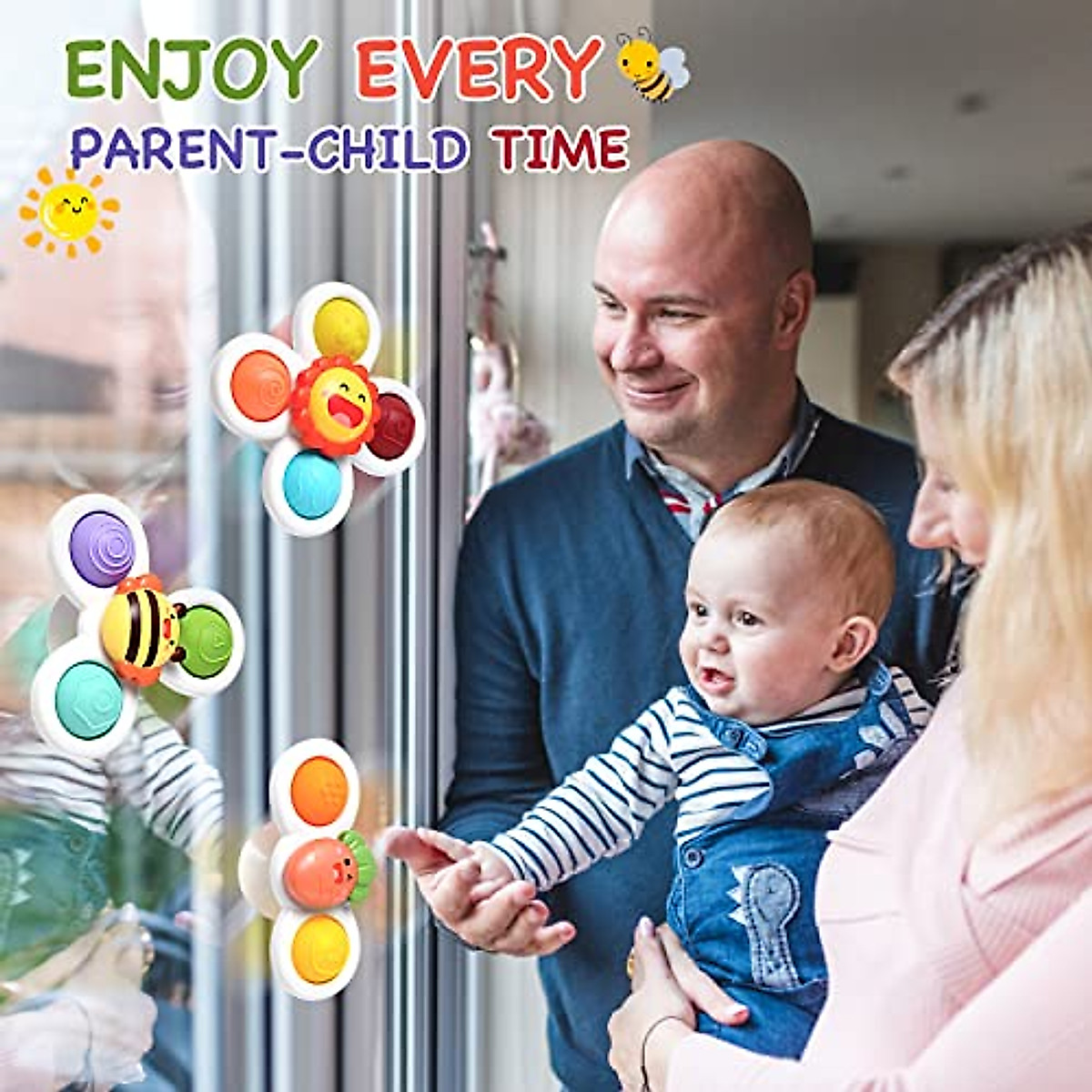 Hooku 3 Pcs Suction Cup Spinner Toys, Suction Cup Toys for Babies, Spinning Toys for Toddlers 1-3, Sensory Toys Early Education Toys Bathtub Toy Dining Chairs Toys, Birthday Gifts for Baby Boy Girl