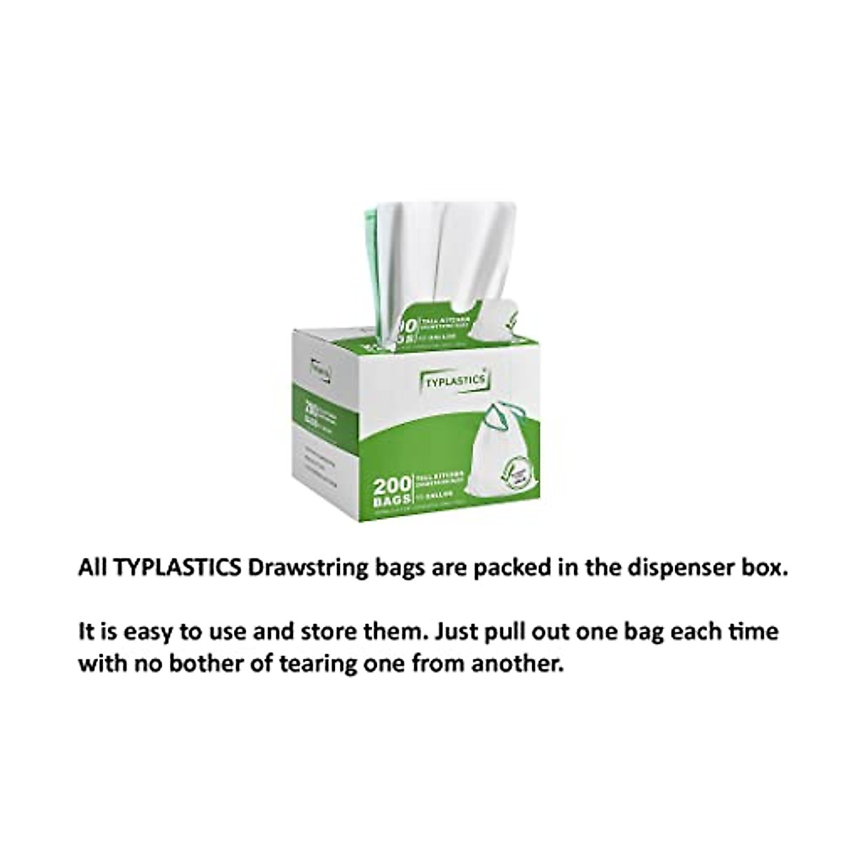 TYPLASTICS Tall Kitchen Drawstring Trash Bags 13 Gallon (200 Count)