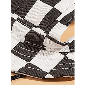 QWINEE Plaid Pattern Dog Hat with Ear Hole Round Brim Dog Puppy Cat Sun Hat Bucket Hat Outdoor Sun Protection Pet Caps for Small Medium Cats Dogs Kitten Black and White S