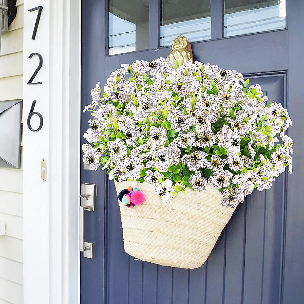 GREENRAIN 6 Bundles Artificial Flowers UV Resistant Fake Plants Outdoor Faux Plastic Flowers Garden Window Box Porch Home Decor (White)