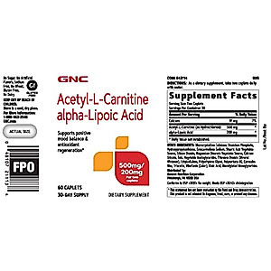 GNC Acetyl-L-Carnitine Alpha-Lipoic Acid 500mg / 200mg - 60 Caplets