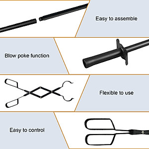 VODA Fire Poker and Fireplace Tongs Set - 31" Campfire Poker with Blow Poke Function, 24" Firewood Tongs, 2 Part Assembled Fire Pit Poker, Log Grabber for Firepit Bonfire Wood Stove Fireplace