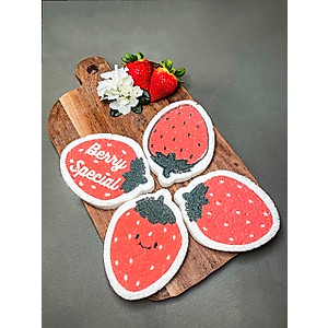 Moxie Forte 4Pack Cute Strawberry Kitchen Sponges -Berry Special Cellulose Compressed Sponges -for Dishwashing, Countertop Cleaning, Kids' Bath -Biodegradable, Odor Resistant, None Scratch