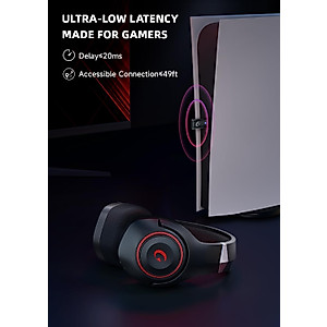 KAPEYDESI Wireless Gaming Headset, 2.4GHz USB Gaming Headphones for PC, PS4, PS5, Mac with Bluetooth 5.2, 40H Battery Life, Detachable Microphone, 3.5mm Wired Jack for Xbox Series (Black Red)