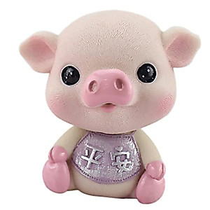 Veemoon 1pc Car Decoration Automotivearts & Crafts Pig Sculpture Car Dashboard Doll Bobble Head Cake Resin