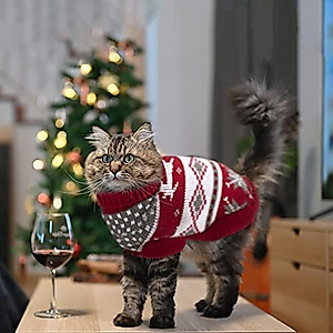 BWOGUE 2 Packs Cat Christmas Sweater Christmas Dog Sweaters Pet Cat Winter Knitwear Warm Clothes Pet Reindeer Snowflake Merry Christmas Pet Sweaters for Kittys and Small Dogs